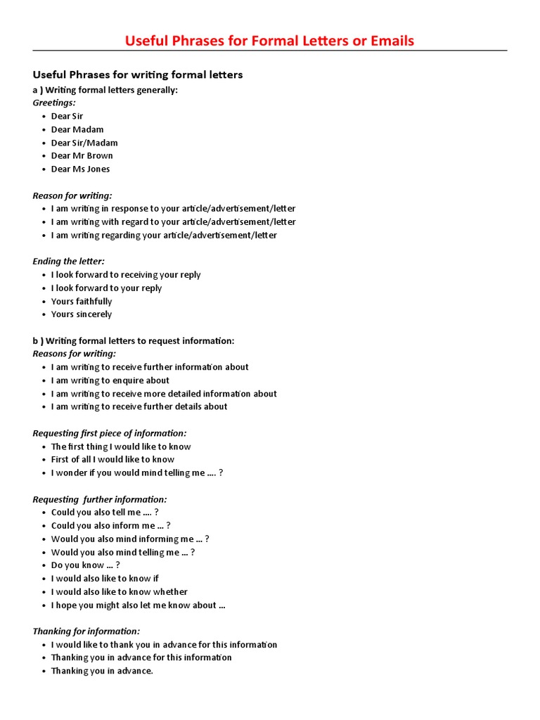 Writing Formal Letters Phrases | PDF