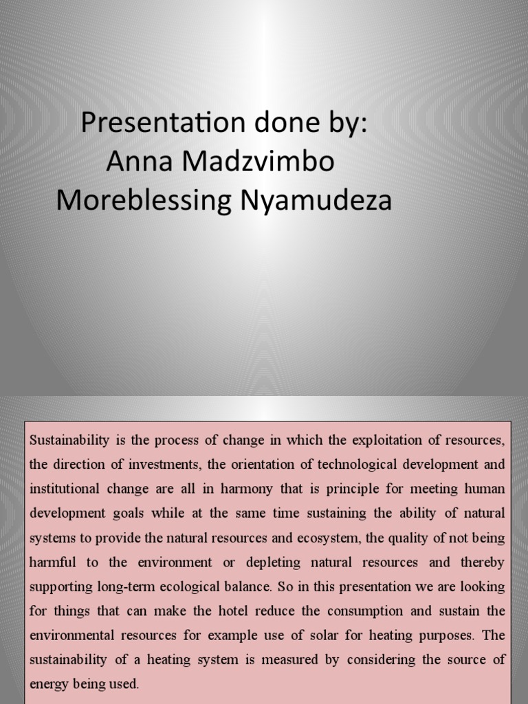 Sustainability Presentation | PDF | Sustainability | Renewable Energy