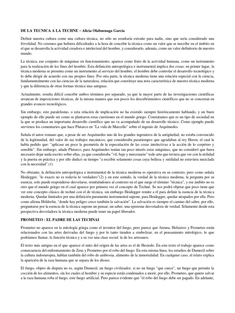 DE LA TECNICA A LA TECHNE - Alicia Olabuenaga Garcia | PDF ...