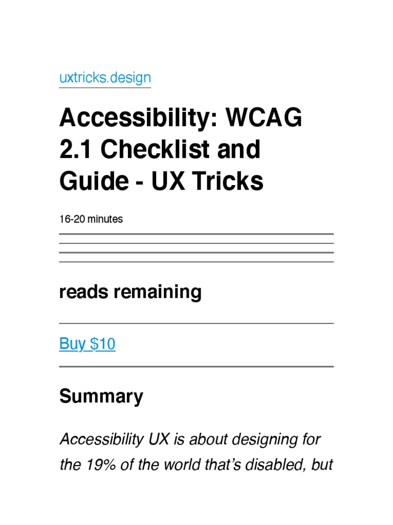 Accessibility WCAG 2.1 Checklist and Guide - UX Tricks | PDF | Contrast ...