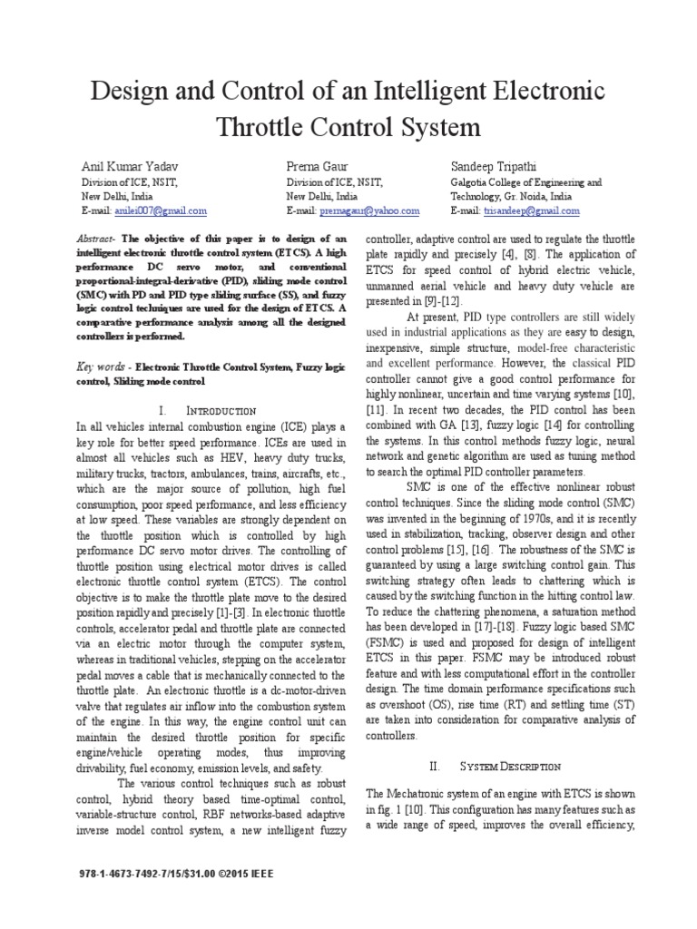 Design and Control of An Intelligent Electronic Throttle Control System ...