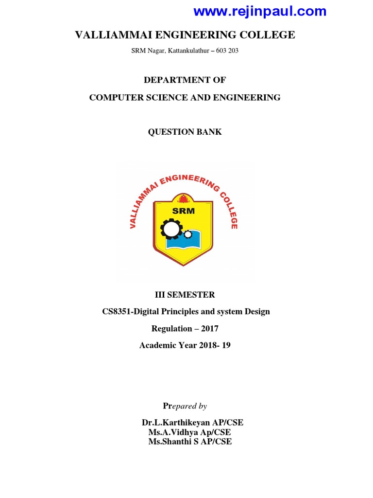 CS8351-Digital Principles and System Design PDF | PDF | Logic Gate | Electronic Engineering