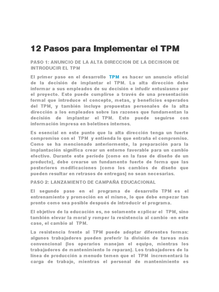 12 Pasos para Implementar El TPM | PDF | Ingeniería | Diseño