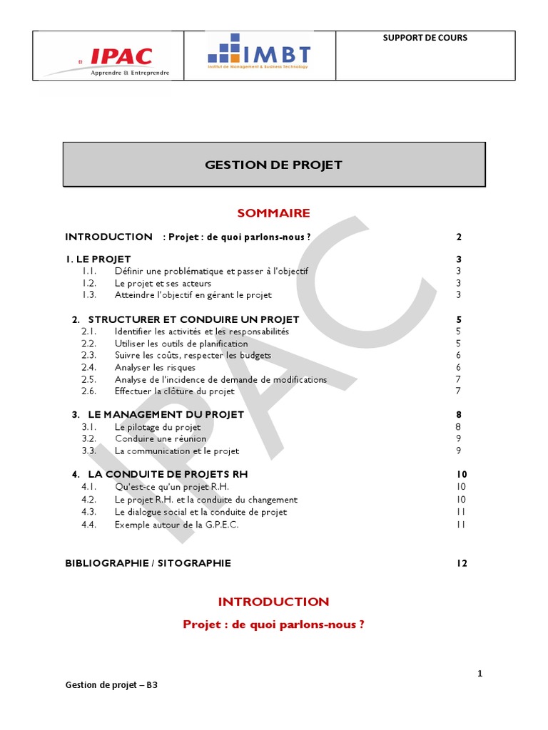 Introduction à la gestion de projet | PDF | Gestion de projet | Gestion ...