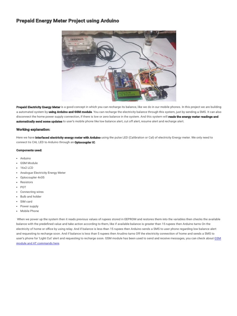 Prepaid Energy Meter Project Using Arduino | PDF | Kilowatt Hour | Prepaid Mobile Phone