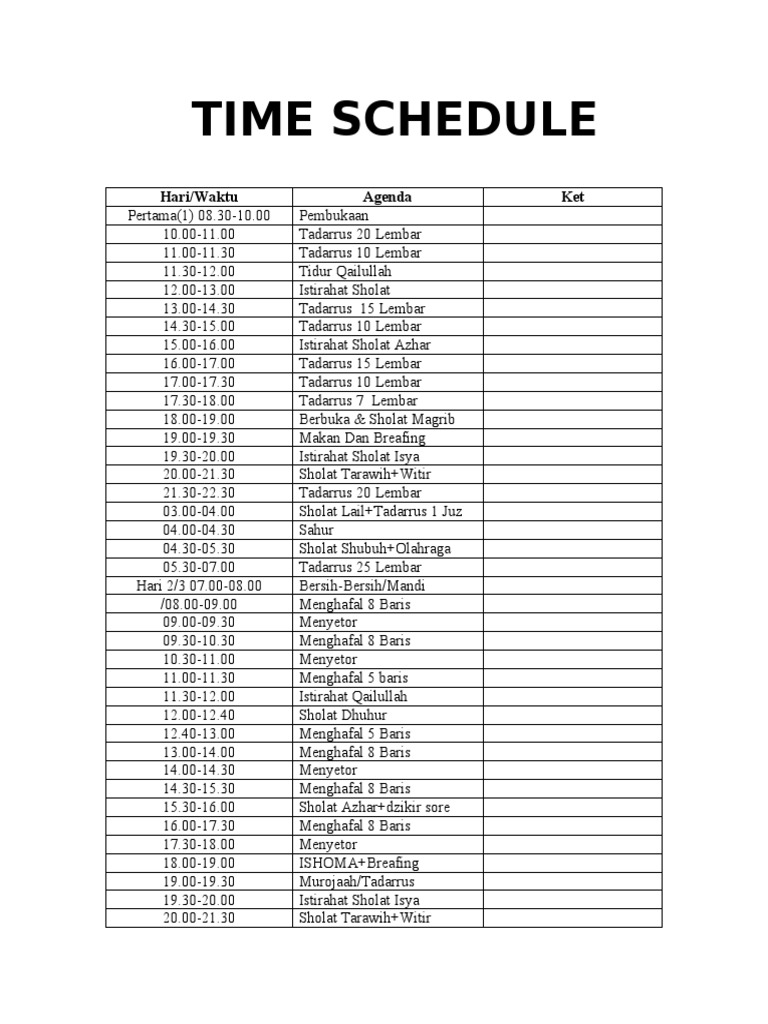 Time Schedule: Hari/Waktu Agenda Ket | PDF