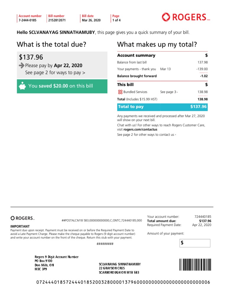 Rogers 2020 03 26 PDF | PDF | Cheque | Payments