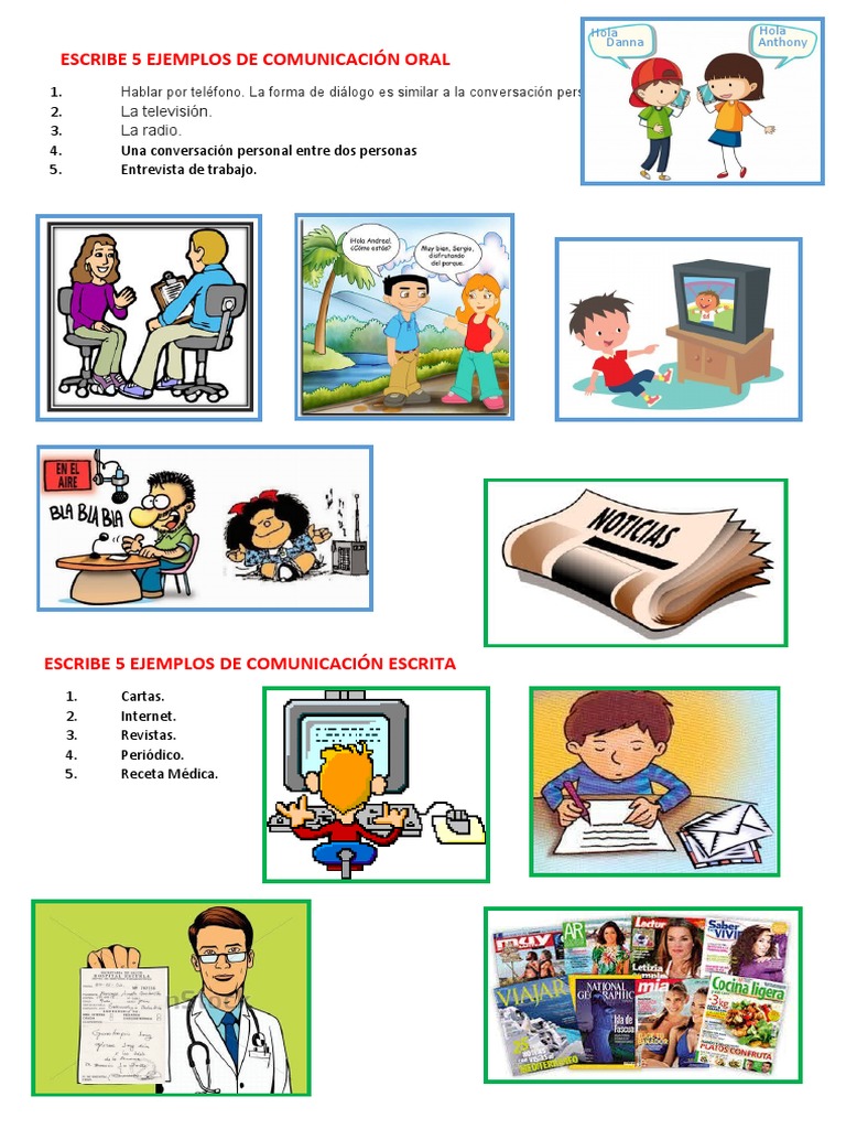 Escribe 5 Ejemplos de Comunicación Oral y Escrita | PDF | Estudios de idiomas extranjeros