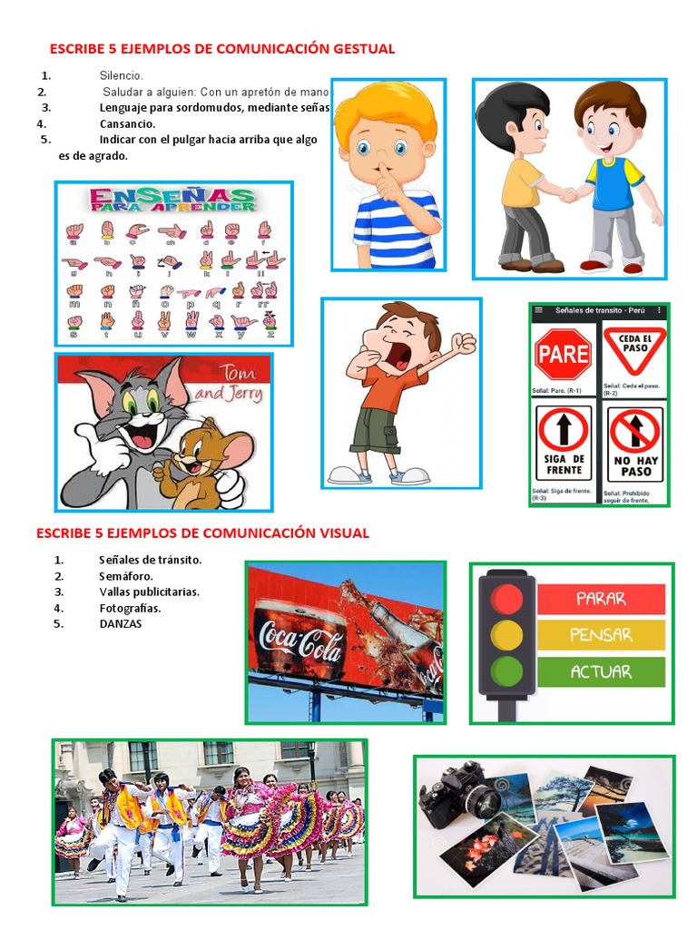 Escribe 5 Ejemplos de Comunicación Gestual y Visual | PDF