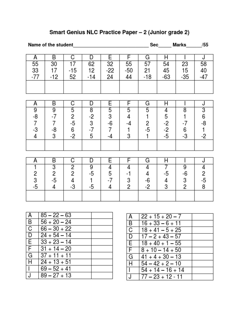 Smart Genius NLC Practice Paper - 2 (Junior Grade 2) | PDF