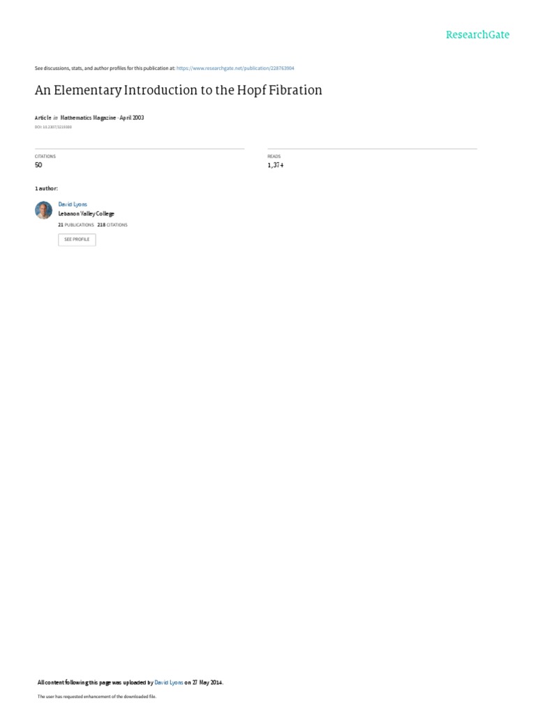 An Elementary Introduction To The Hopf Fibration | PDF | Vector Space ...