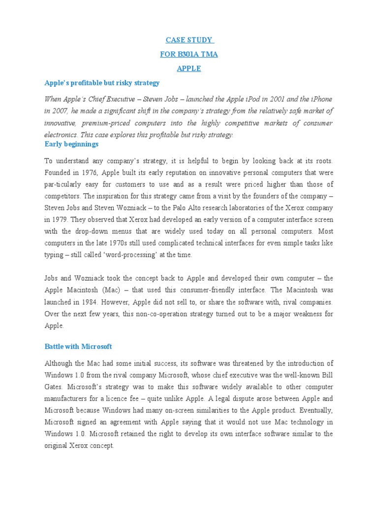Case Study For B301A Tma Apple Apple's Profitable But Risky Strategy ...