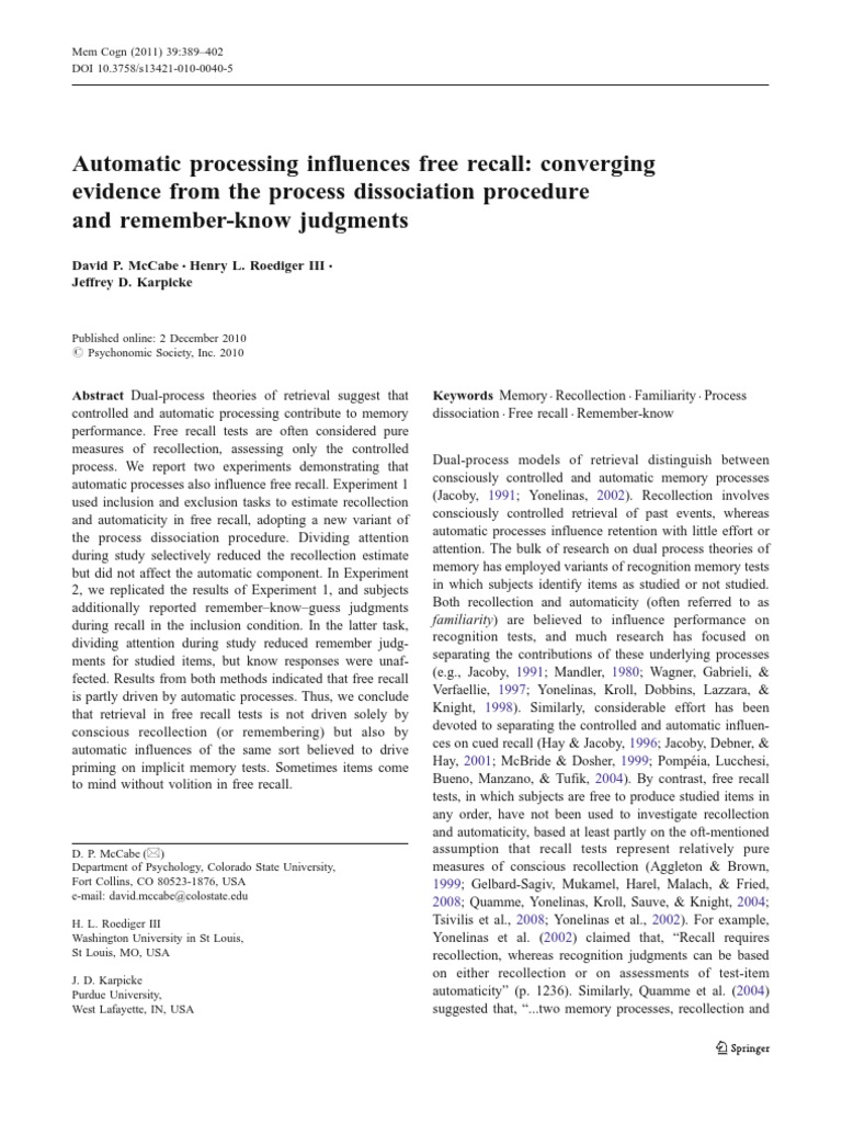 Jurnal Automatic Processing | PDF | Recall (Memory) | Memory