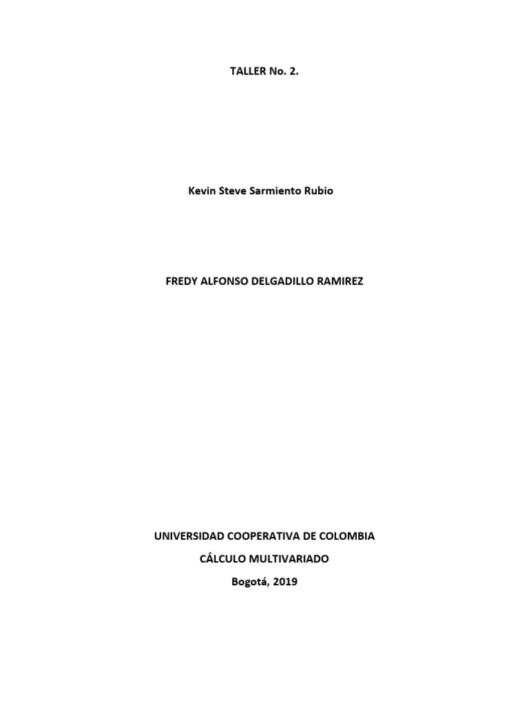Taller Calculo Multivariado Kevin Steve Sarmiento Rubio | PDF ...