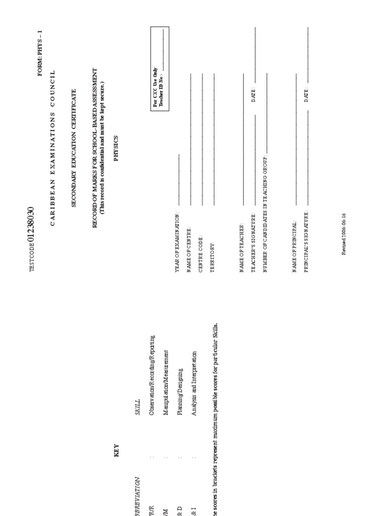 CSEC Physics Record of Marks | PDF | Educational Assessment And ...