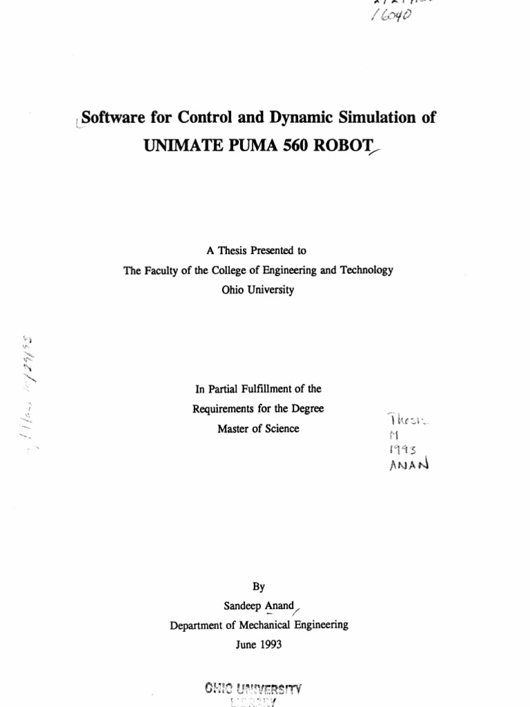 PUMA 560 Robot Simulation Software | PDF | Lagrangian Mechanics | Velocity