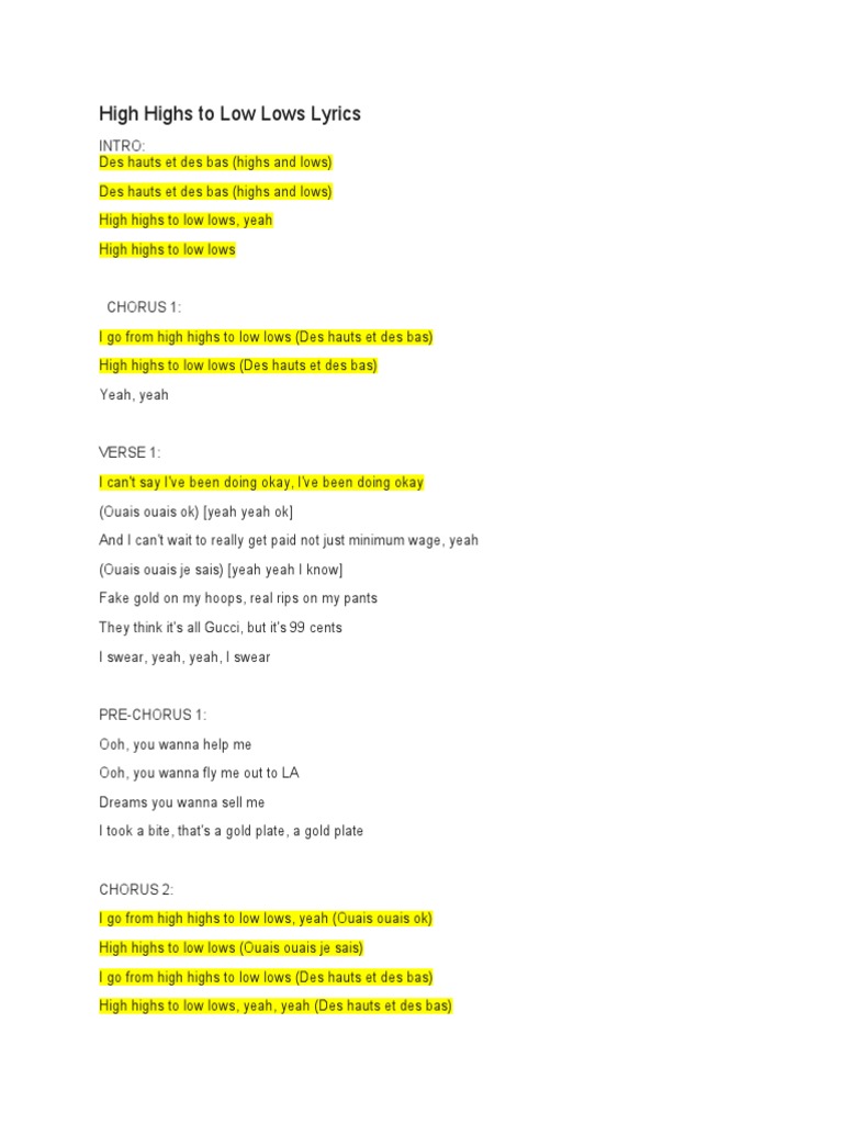 Highs and Lows: A Lyrical Journey | PDF | Song Structure | Songs