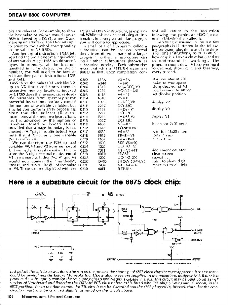 Here Is A Substitute Circuit For The 6875 Clock Chip:: Dream 6800 ...