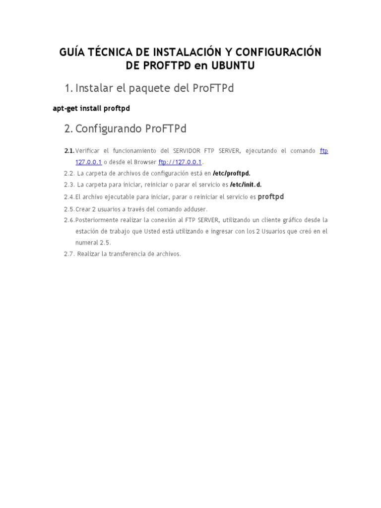 GUÍA PRÁCTICA PROFTPD y VSFTPD en UBUNTU | PDF | Hogar y jardín