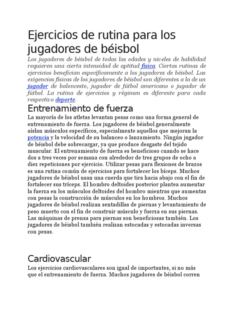 Ejercicios De Rutina Para Beisbol Pdf Entrenamiento De Fuerza