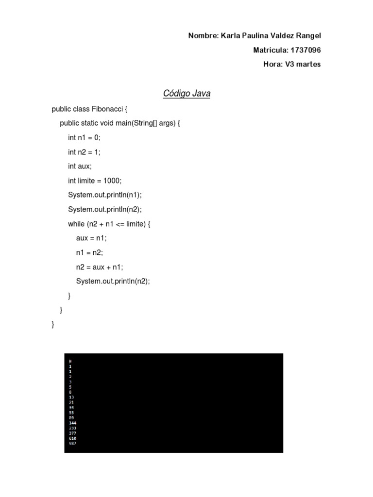 Java Fibonacci Sequence Code | PDF