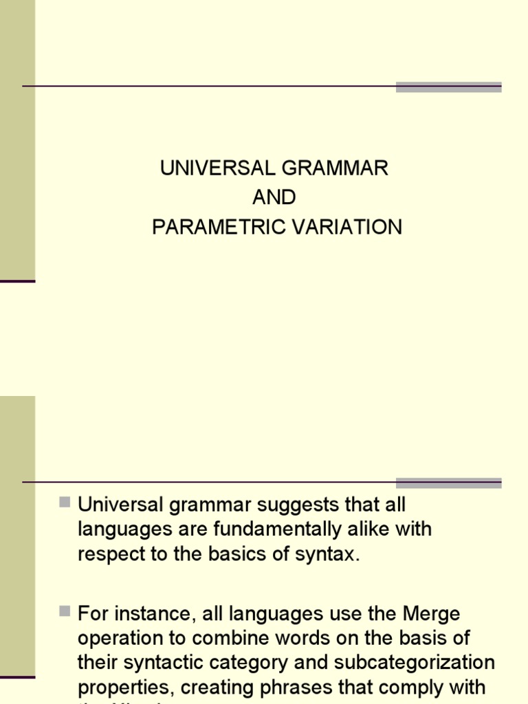 Universal Grammar and Parametric Variation | PDF | Human Communication ...