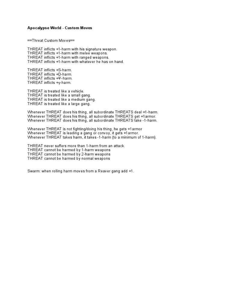 Apocalypse World - Custom Moves | PDF | Leisure | Sports
