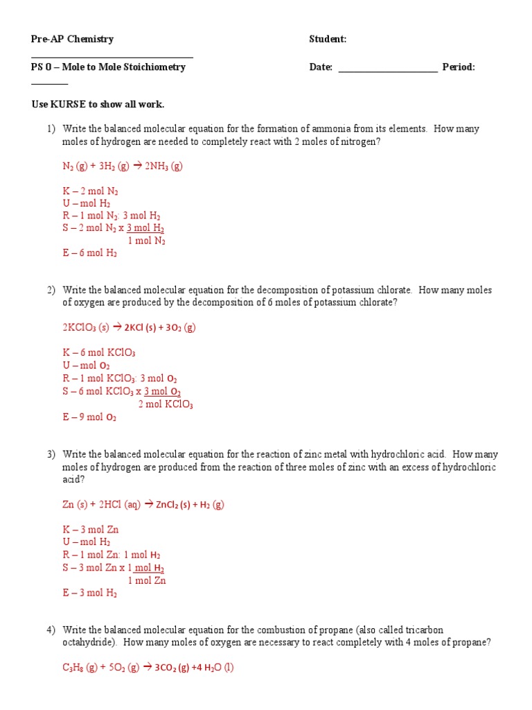Stoichiometry Practice Problems and Limiting Reactant Calculations ...