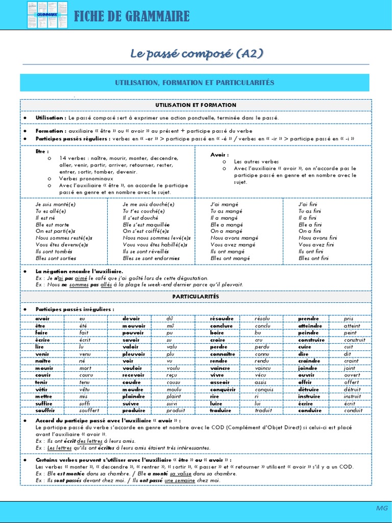Le Passé Composé - Document 1 PDF | PDF | Verbe | Grammaire