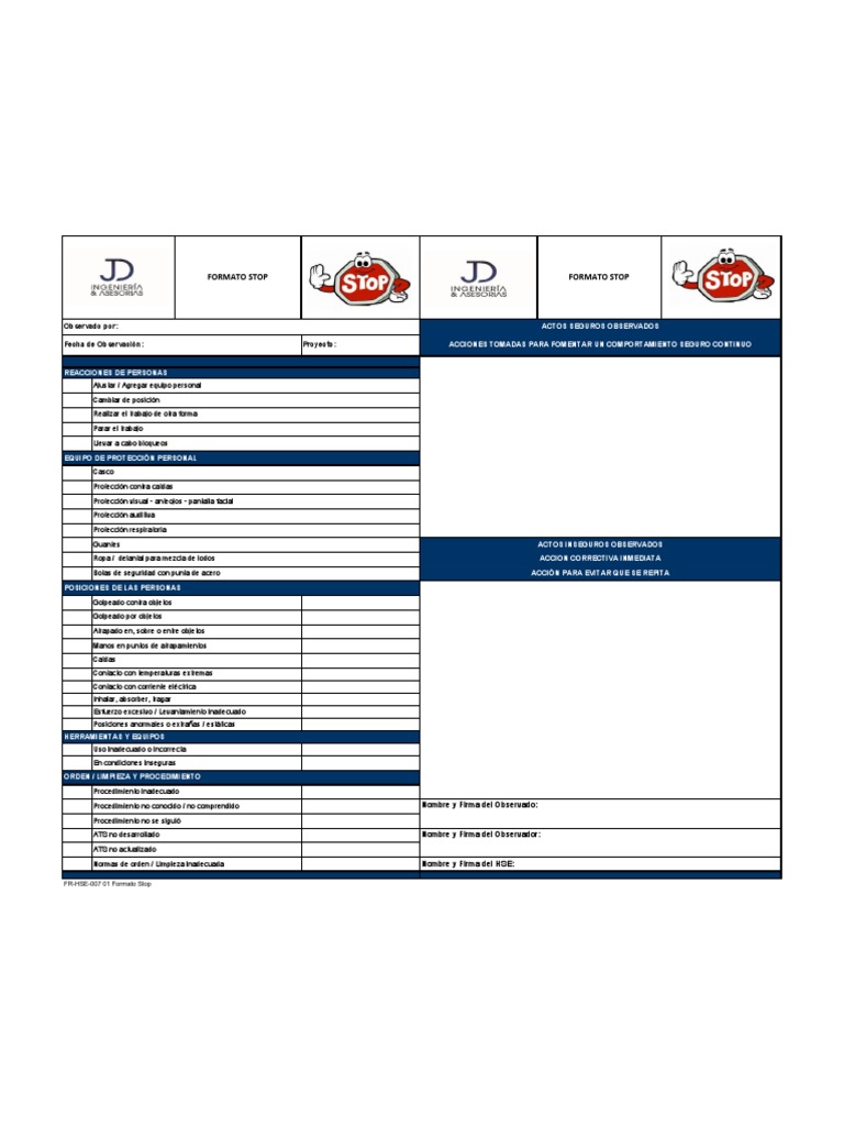 FR-HSE-007 01 Formato Stop | PDF