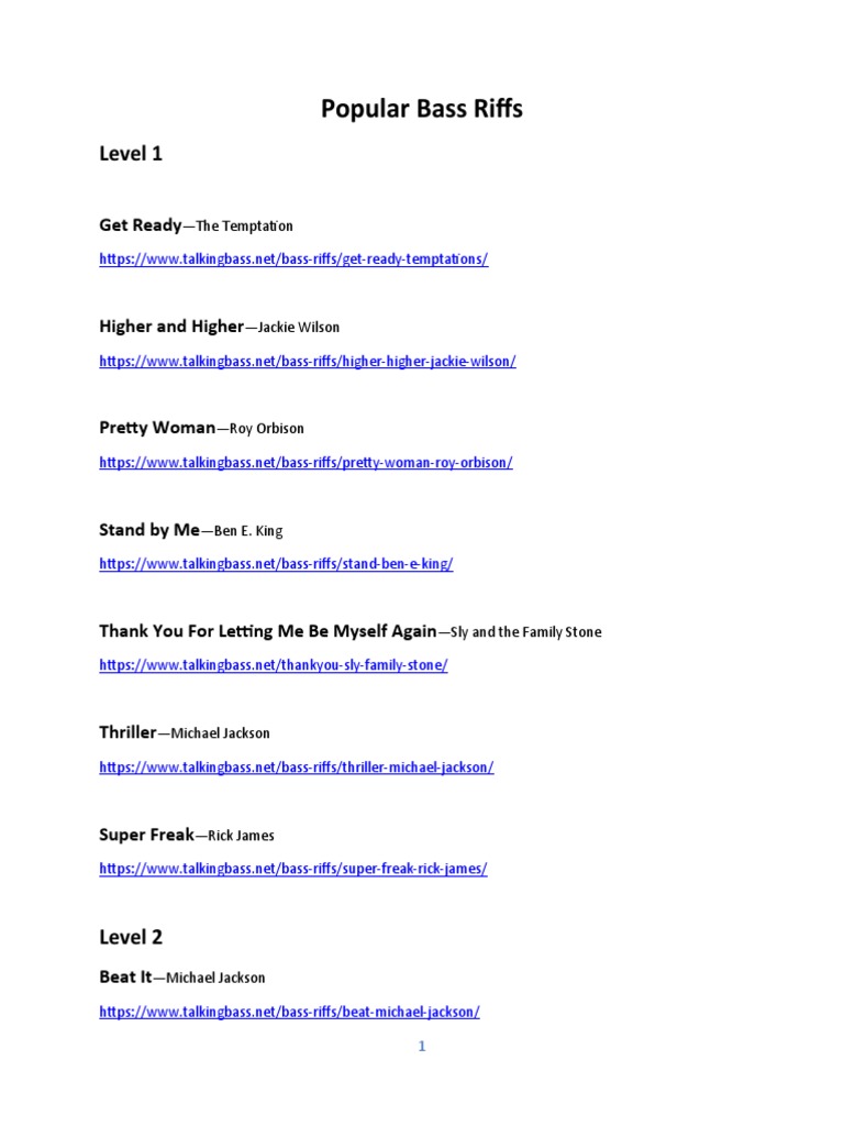 Popular Bass Riffs | Download Free PDF | Funk | Music