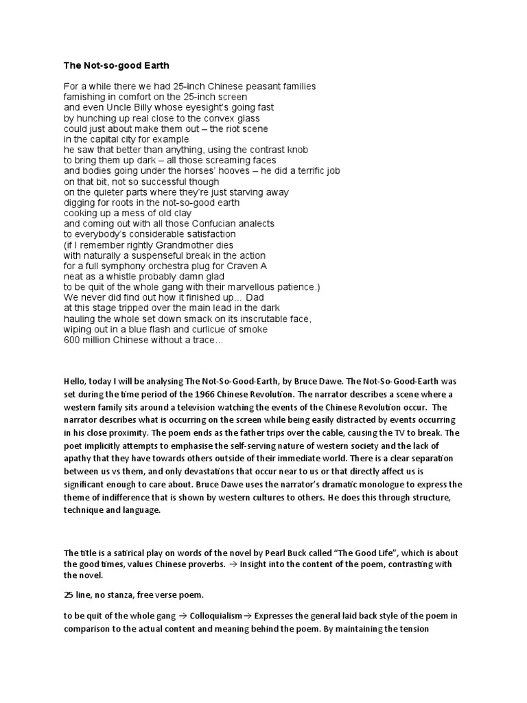 The Not So Good Earth | PDF | Ellipsis | Poetry