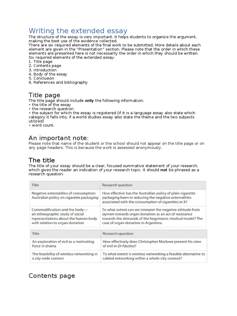 Extended Essay Structure Guide | PDF | Essays | Educational Assessment