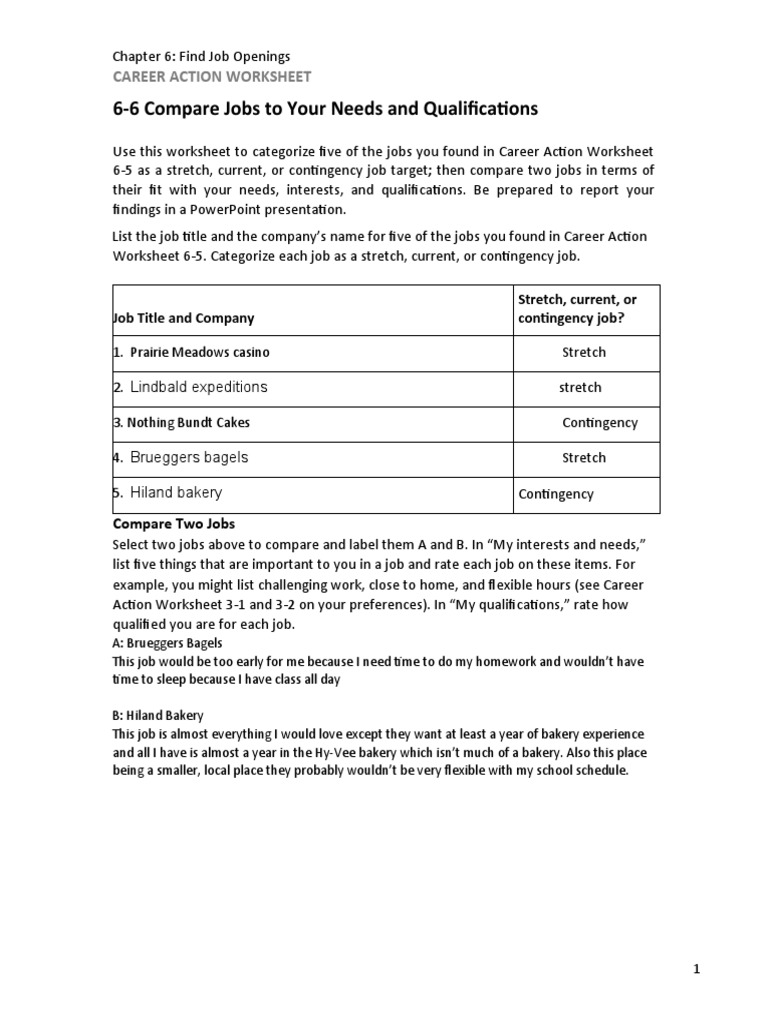 6-6 Compare Jobs To Your Needs and Qualifications: Career Action ...