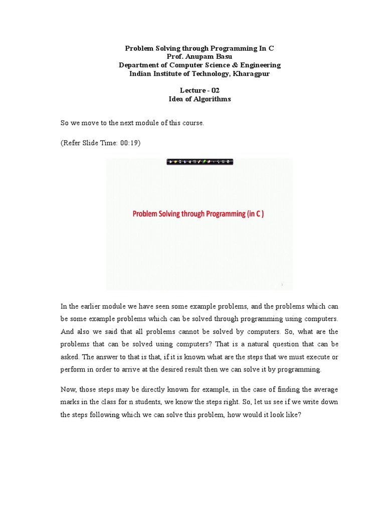 Lecture 2 - Idea of Algorithms | PDF | Algorithms | Computer Programming