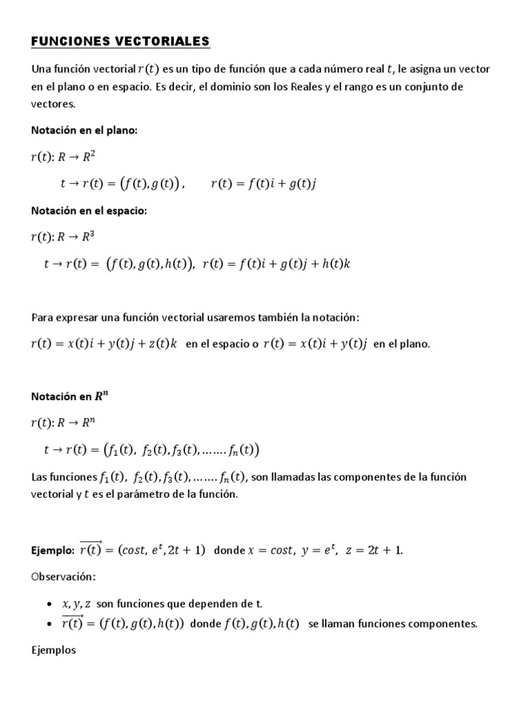 Notas de Clase Funciones Vectoriales | PDF | Vector Euclidiano | Función (Matemáticas)