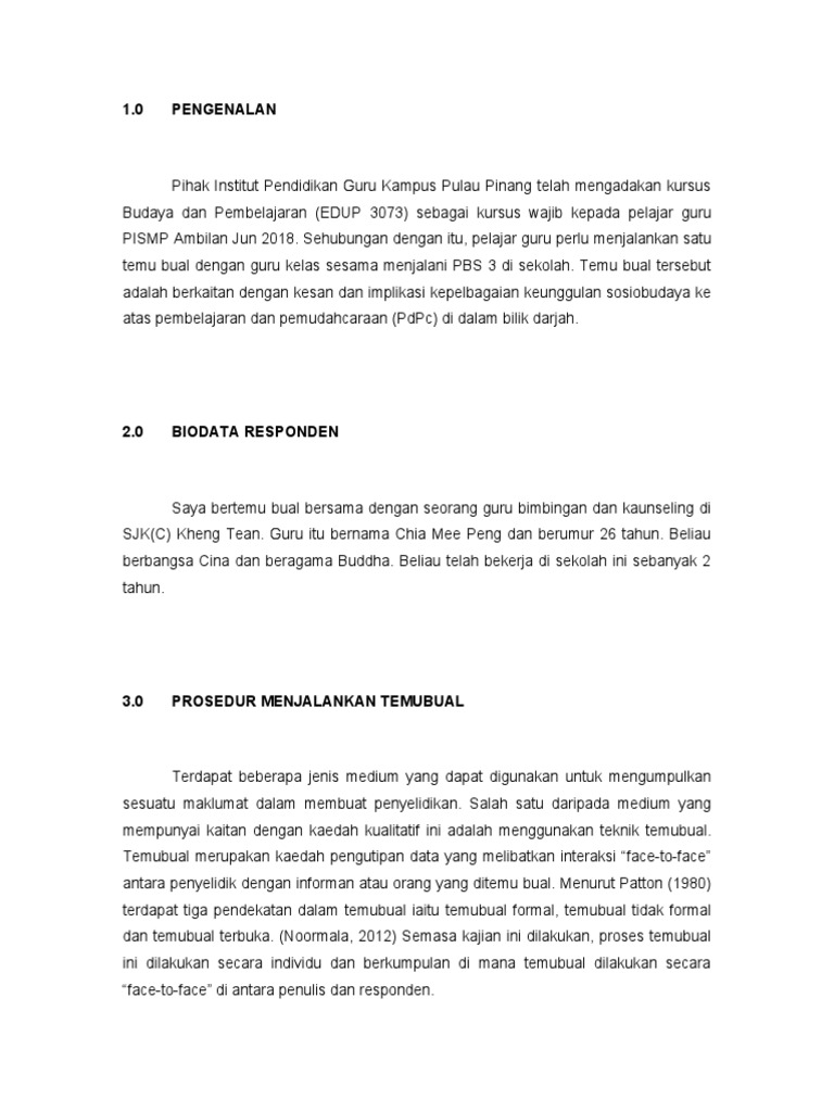 Edup 3073 Laporan Temubual | PDF