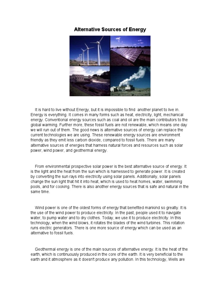 Alternative Energy Sources Explained | PDF | Energy Development ...