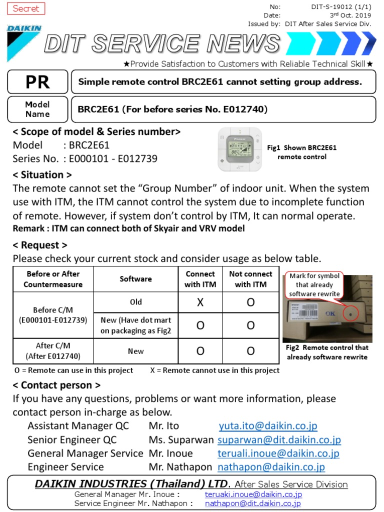 【Final】Service News (DIT-S-19012) Simple remote control BRC2E61 cannot ...