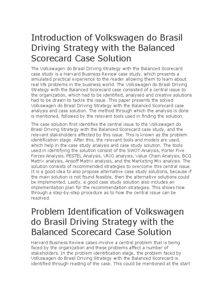 Introduction of Volkswagen Do Brasil Driving Strategy With The Balanced ...