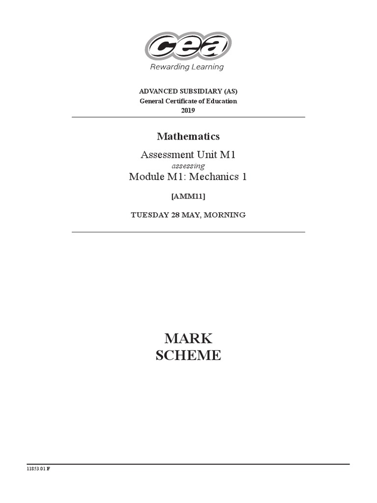 AS Mathematics Mechanics Mark Scheme | PDF | Teaching Mathematics