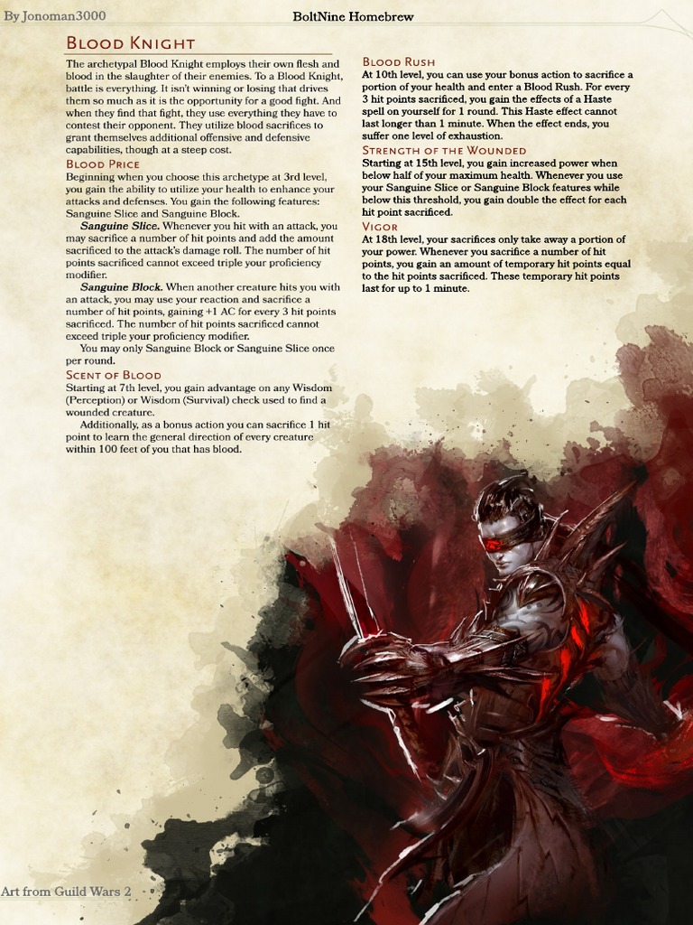 Blood Knight's Sacrifices: Abilities and Effects of a D&D Blood Hunter ...