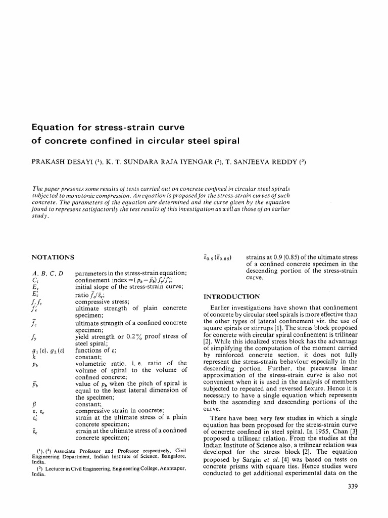 2-Equation For Stress-Strain Curve (Desayi, Et Al., 1978) PDF | PDF | Deformation (Engineering ...