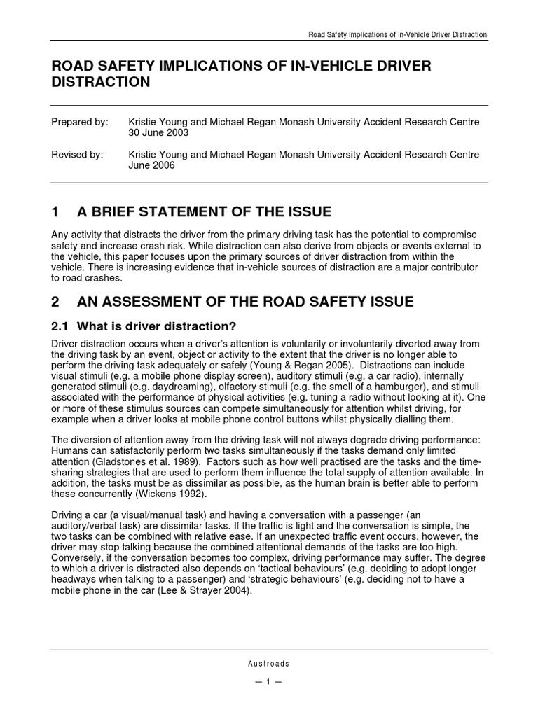 Road Safety Implications of In-Vehicle Driver Distraction | PDF | Road ...