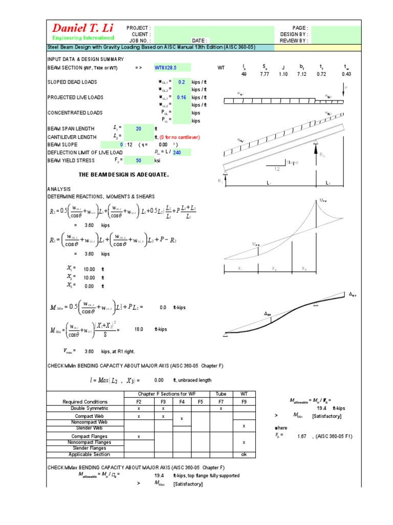 Steel Beam Design With Gravity Loading Based On AISC Manual 13th Edition (AISC 360-05) | PDF ...
