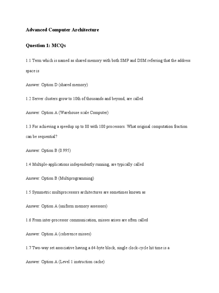 Advanced Computer Architecture Question 1: Mcqs | PDF | Parallel Computing | Central Processing Unit