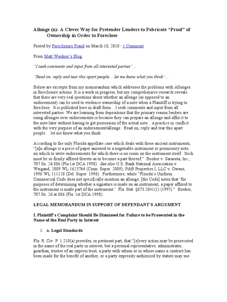 Allonge | Foreclosure | Promissory Note