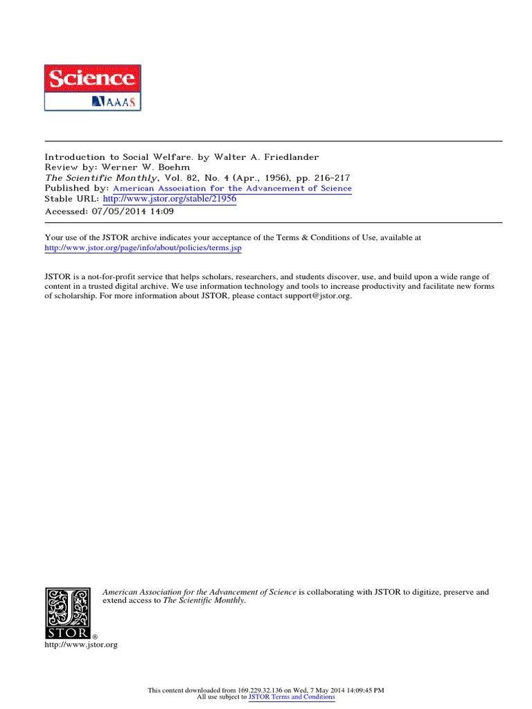 Introduction To Social Welfareby Walter A Friedlander PDF | PDF ...