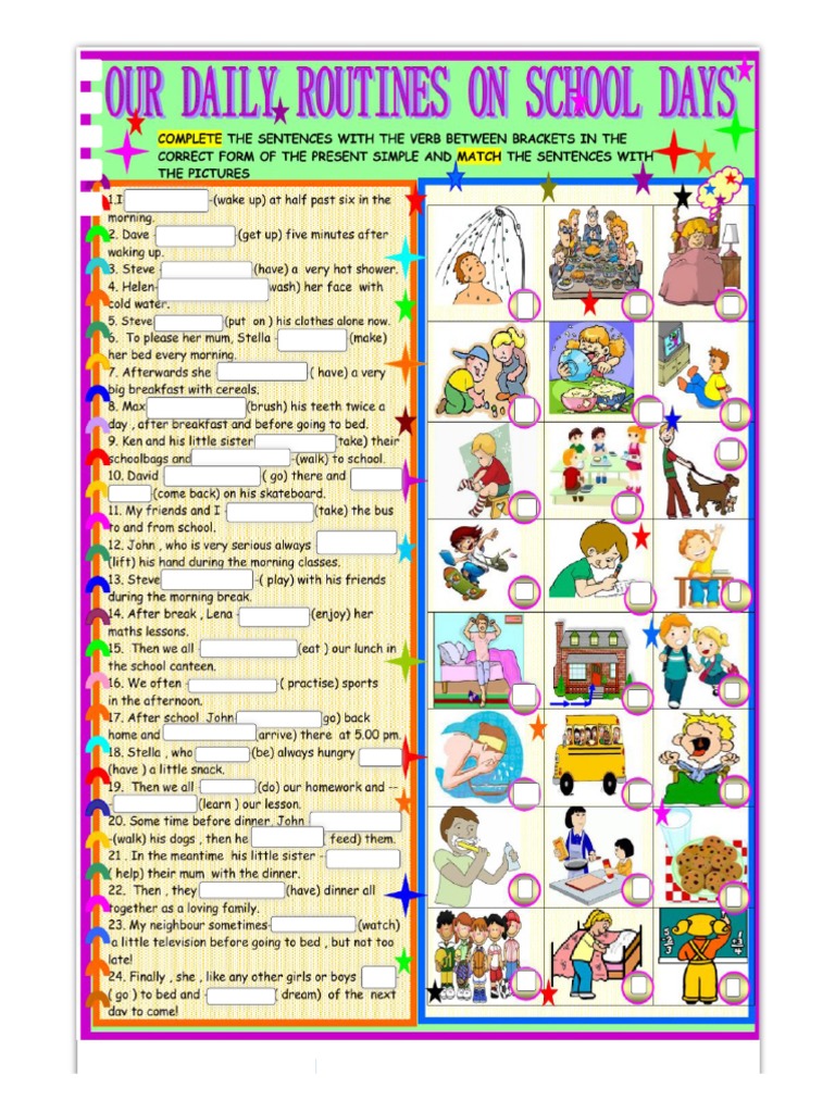 Daily Routines On School Days - Interactive Worksheet PDF | PDF