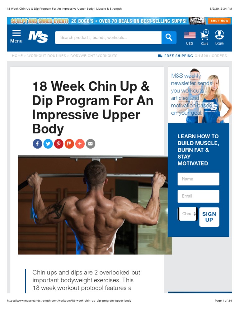 18 Week Chin Up & Dip Program PDF | PDF | Strength Training | Physical ...